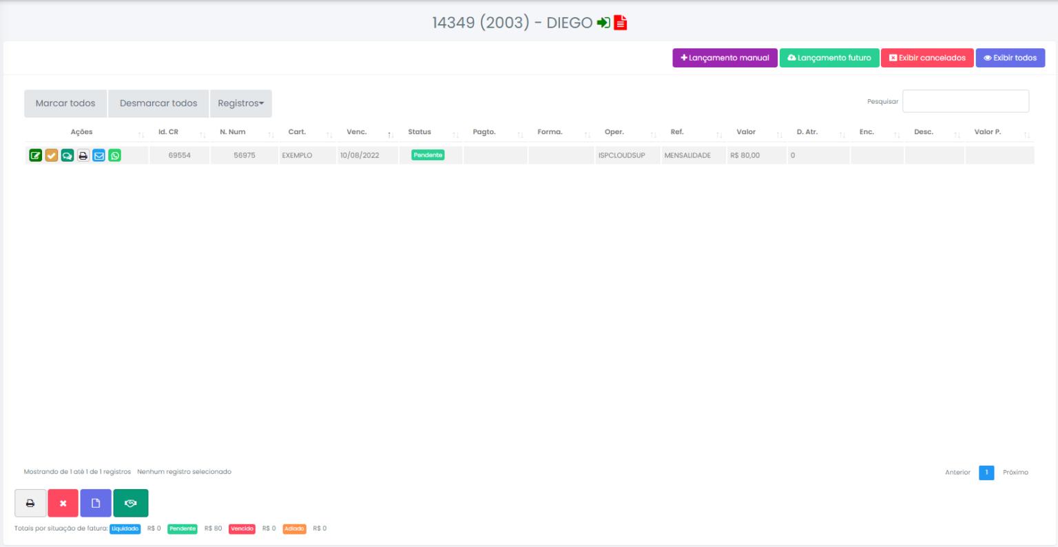Financeiro do cliente - ISPCLOUD