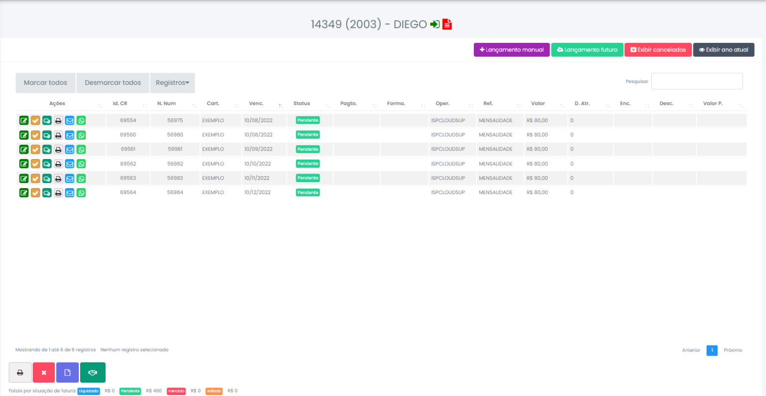 Financeiro do cliente - ISPCLOUD